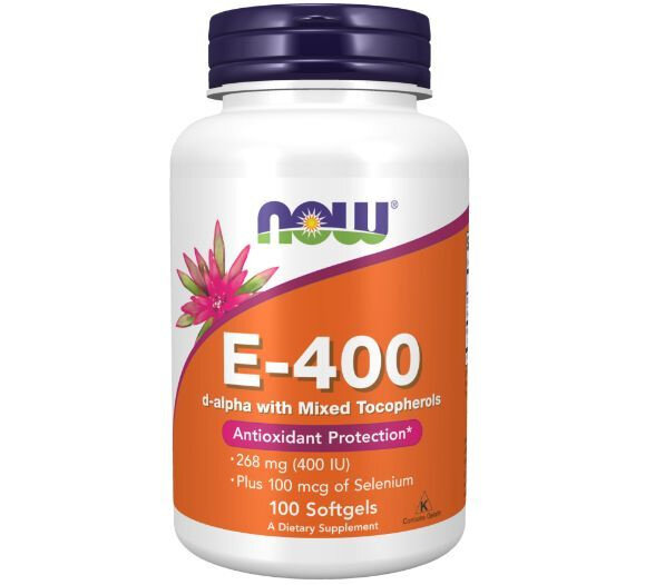 Vitamin E-400 MT plus Selenium NOW (100 гель. кап)