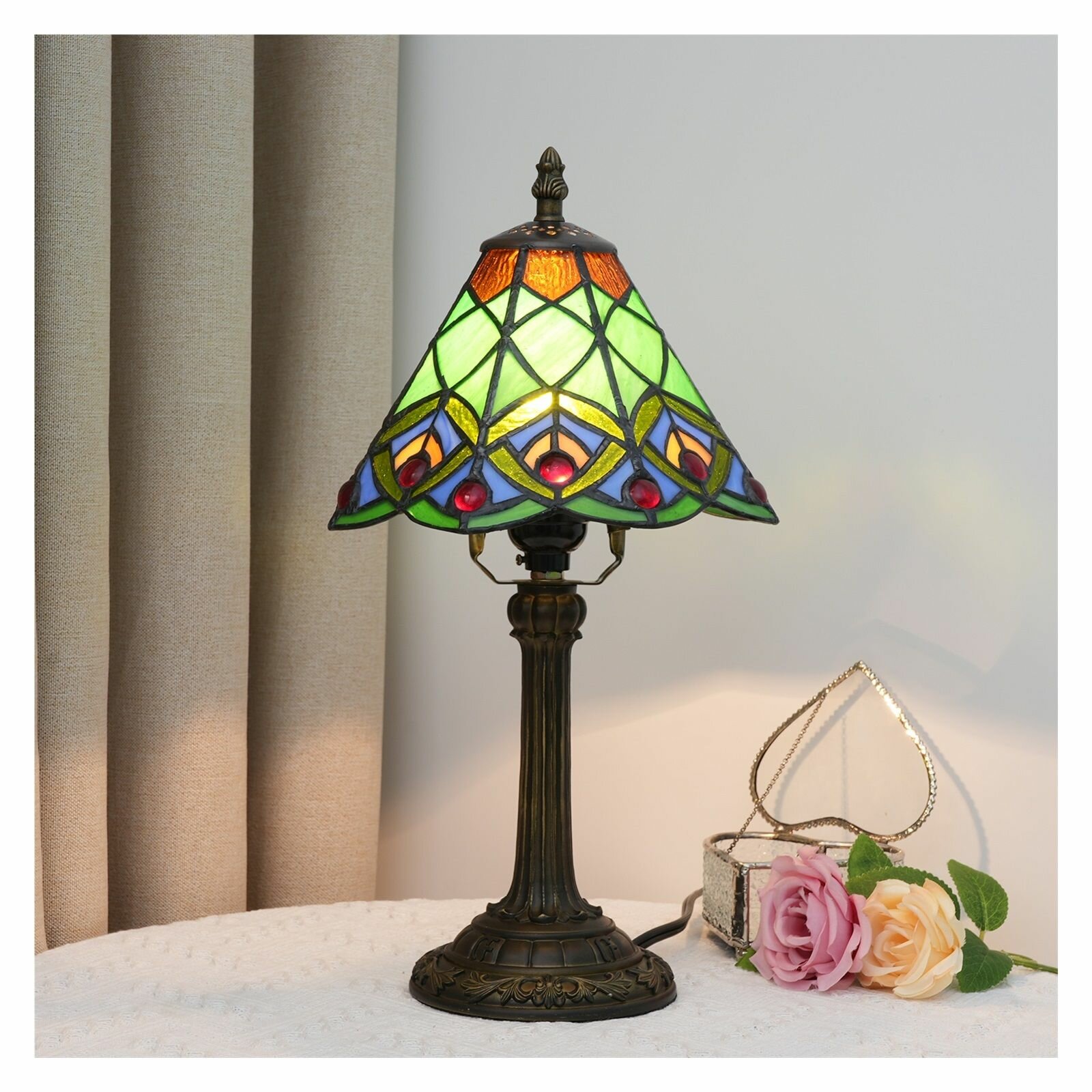 Ou Тиффани витражная настольная лампа для спальни, прикроватная декоративная настольная лампа, высота 50 см, диаметр 20 см