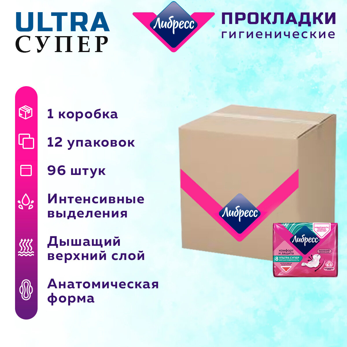 Прокладки женские LIBRESSE Ultra Супер 96 шт. 12 упак.