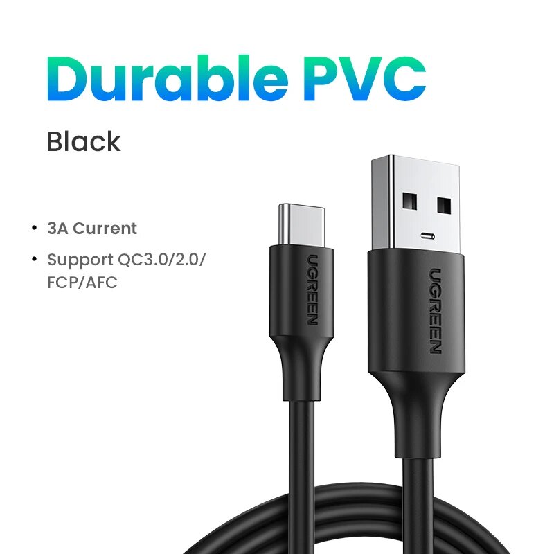 UGREEN USB Type-C кабель 3A, черный, 1.5м, 2 шт.