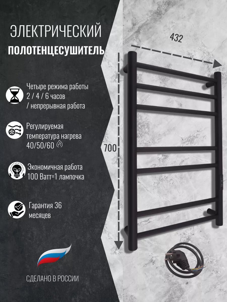 Полотенцесушитель электрический Маргроид 700х400 мм Вид 10 черный матовый