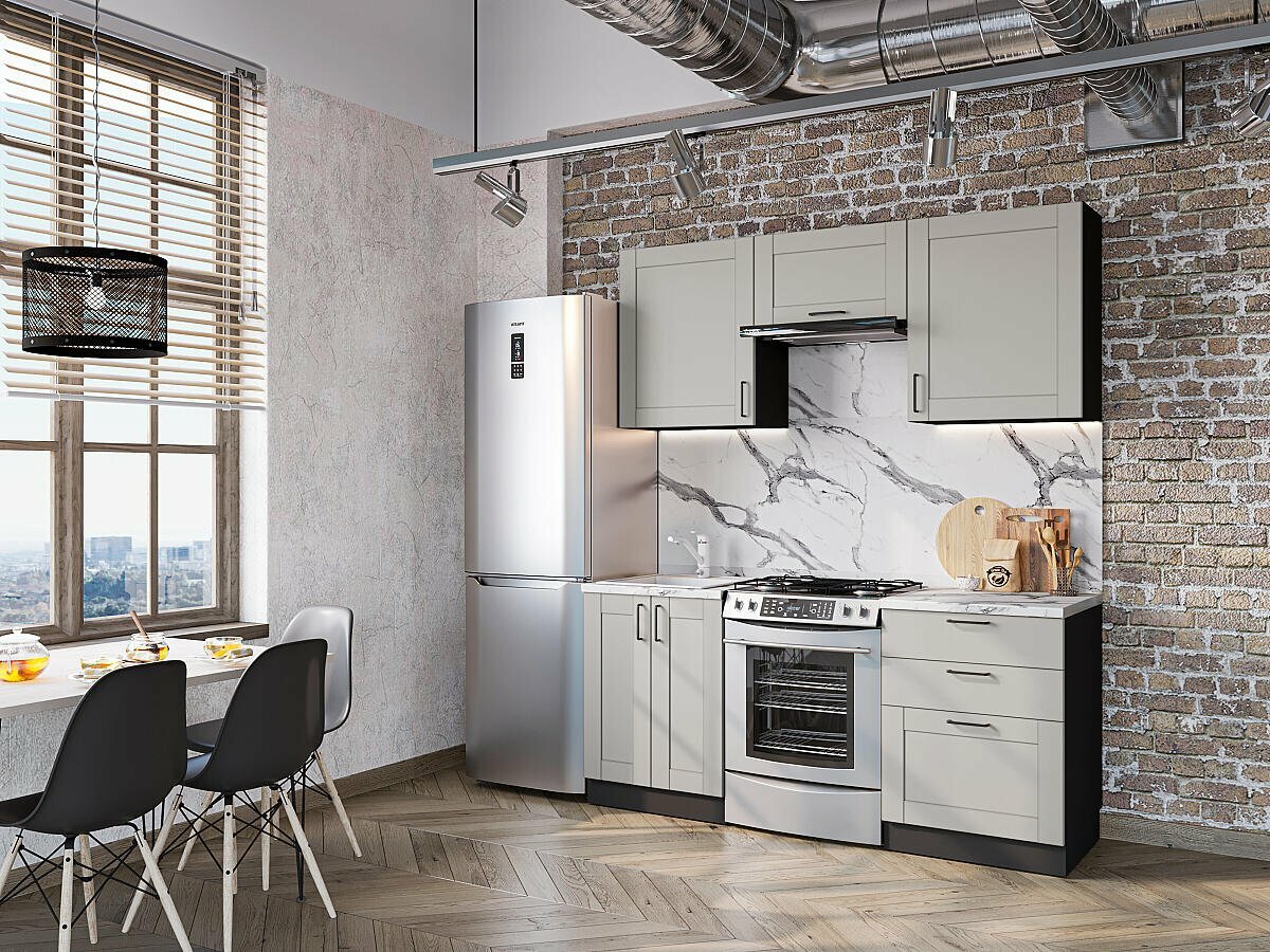 Готовый кухонный гарнитур кухня 1,8 метра Лофт-05 2140*1800*600 Grey Silk