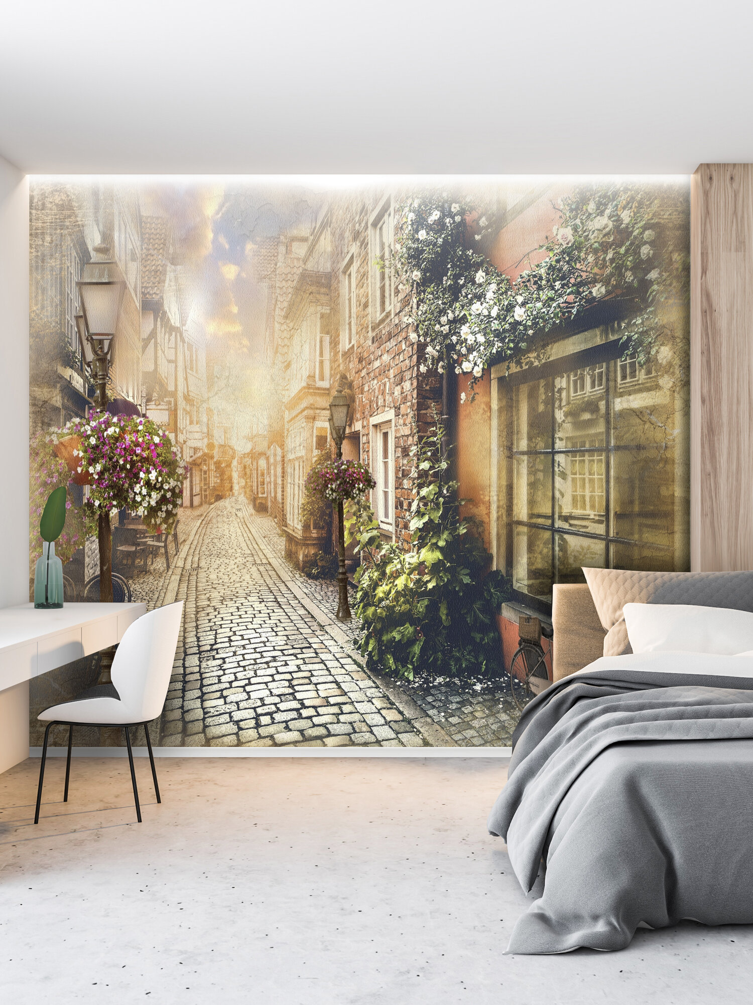 Фотообои фреска 300 х 270 см "Тихая улочка" / Обои на стену, в гостиную, спальню, для кухни