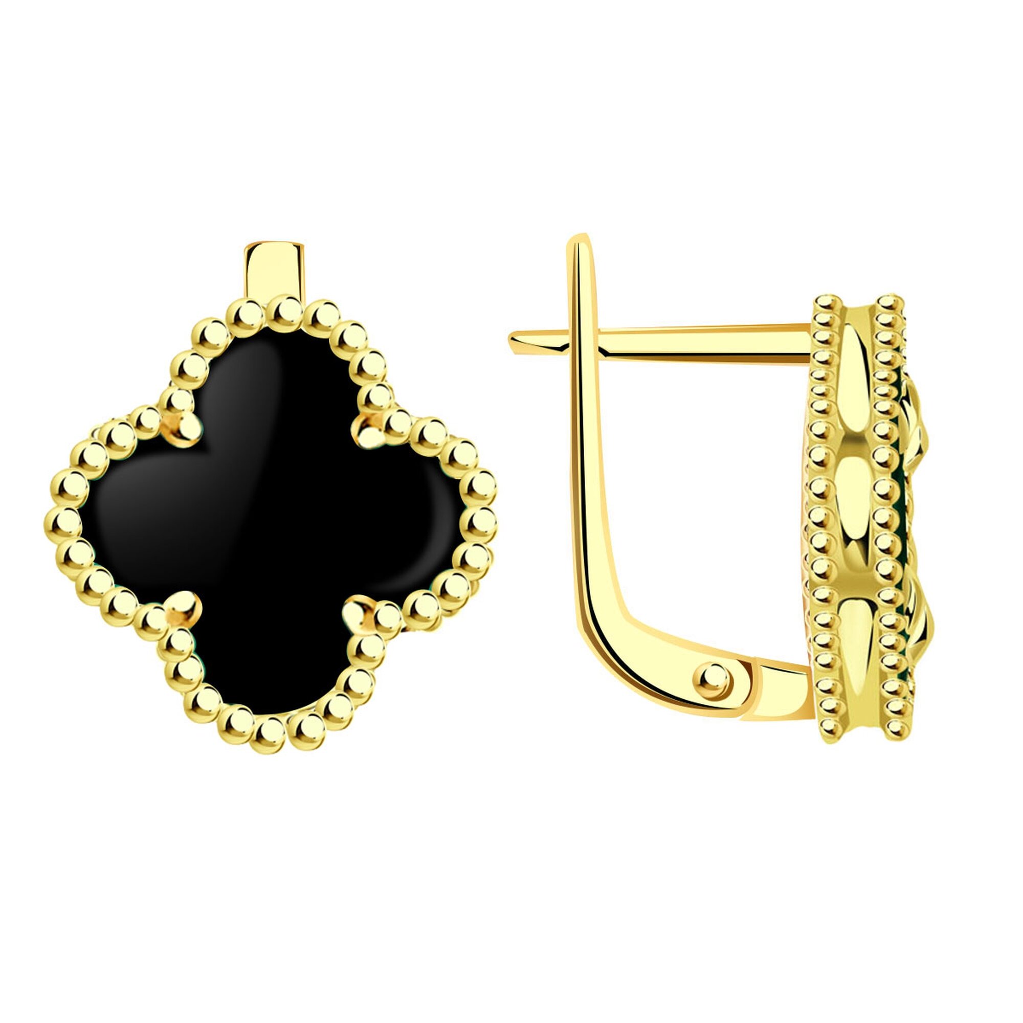 Серьги, желтое золото, 585 проба, оникс