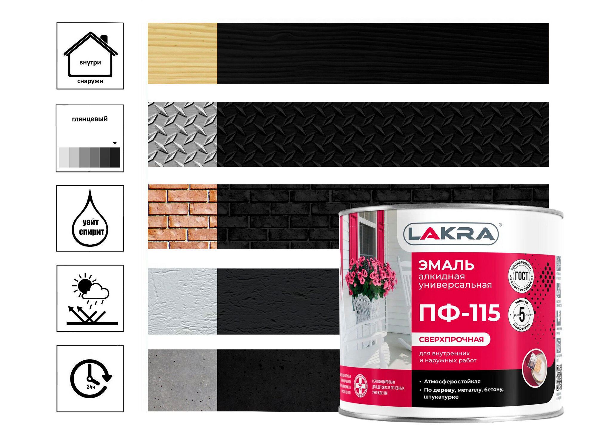 Эмаль Лакра ПФ-115 черная, 1,9 кг