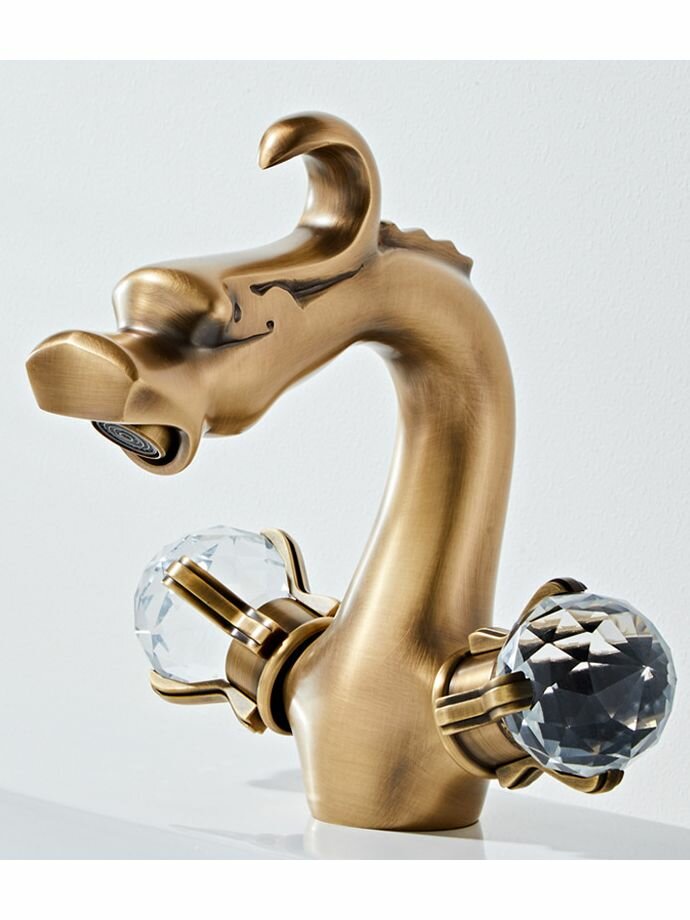 Смеситель для ванной комнаты в европейском стиле в форме дракона, двойная ручка из хрусталя, для горячей и холодной воды, латунь