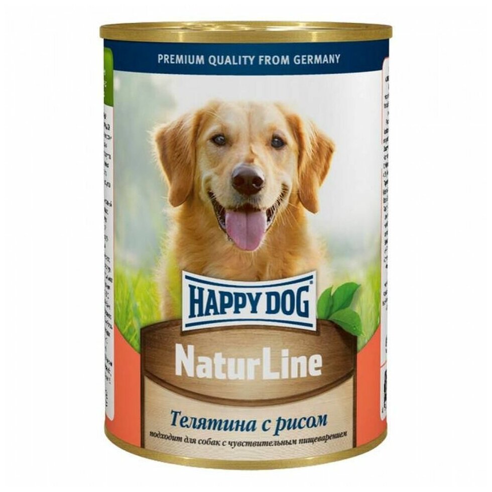 Консервы Happy dog NaturLine для собак с чувствительным пищеварением с телятиной и рисом 410г