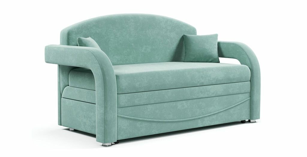 Диван-кровать Алекс 140, 165х80х87 см, велюр Bingo Mint, механизм Выкатной, детский диван раскладной, с ящиком для белья