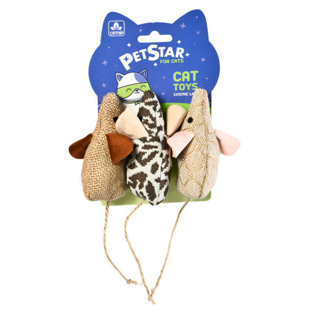 PET STAR Мышки 21x5 см с мятой набор 4 шт, пушистые игрушки для кошек с ароматом мяты