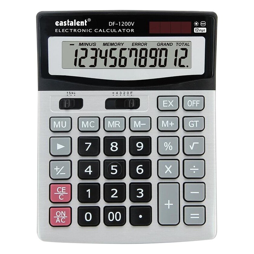 Калькулятор Dongfang Ling DF1200V, серебристый, 12 цифр, двойное питание