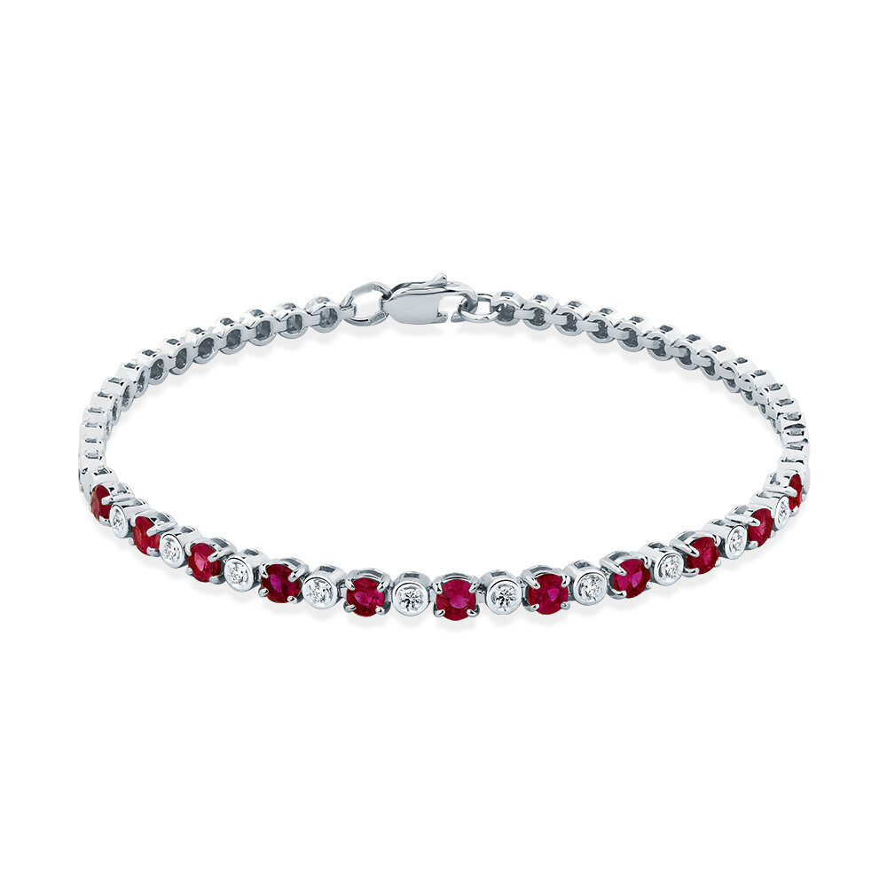 Браслет, белое золото, 585 проба, рубин, бриллиант