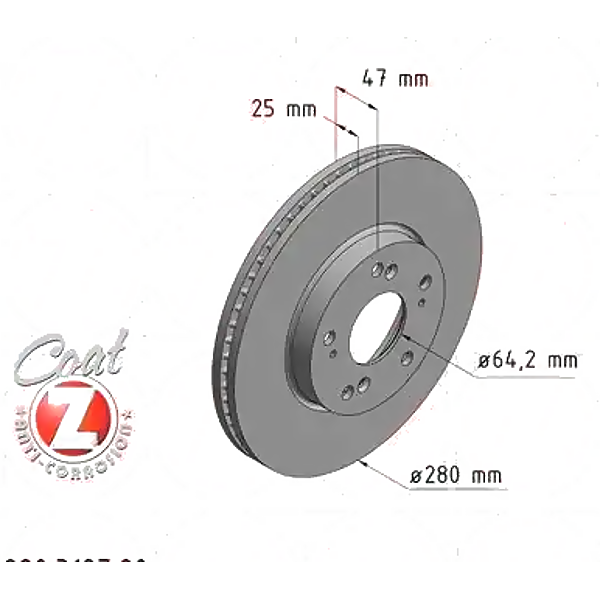 ZIMMERMANN 280.3187.20 (45251TV0E00 / 45251TV0E01) диск торм Honda (Хонда) Civic (Цивик) ix 1.4-2.2 i-vtec / dtec (Комплект 2 штуки)