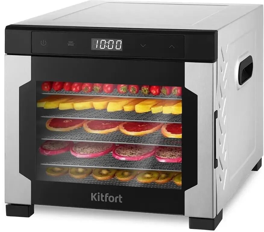 Сушилка для овощей и фруктов KitFort КТ-1963, нержавеющая сталь/черный, 18 поддонов
