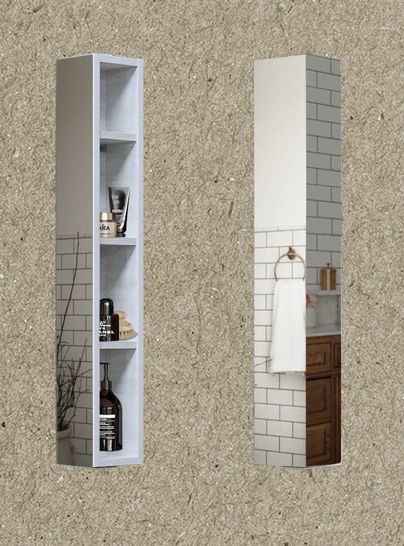 Поворотный зеркальный шкаф Хоп Шелф, цвет выбеленный дуб, крепление к стене