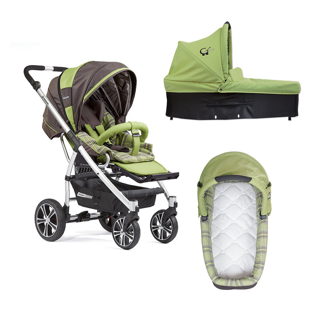 Детская коляска 2 в 1 Gesslein F4 Air темно-серый/вкладыш зеленый клетка люлька для новорожденного и прогулочный блок С3 102205
