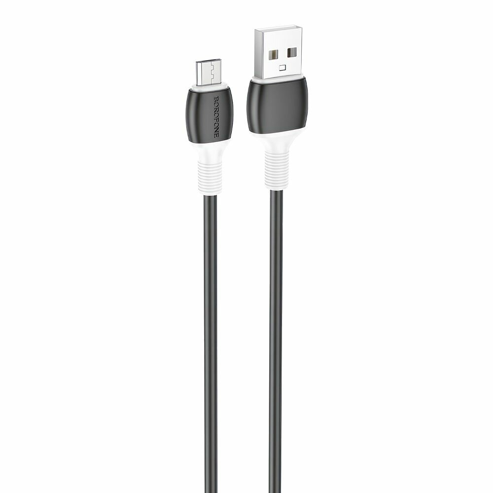 USB кабель Borofone BX84 Rice для зарядки, передачи данных, MicroUSB, 2.4А, 1 метр, PVC, черный