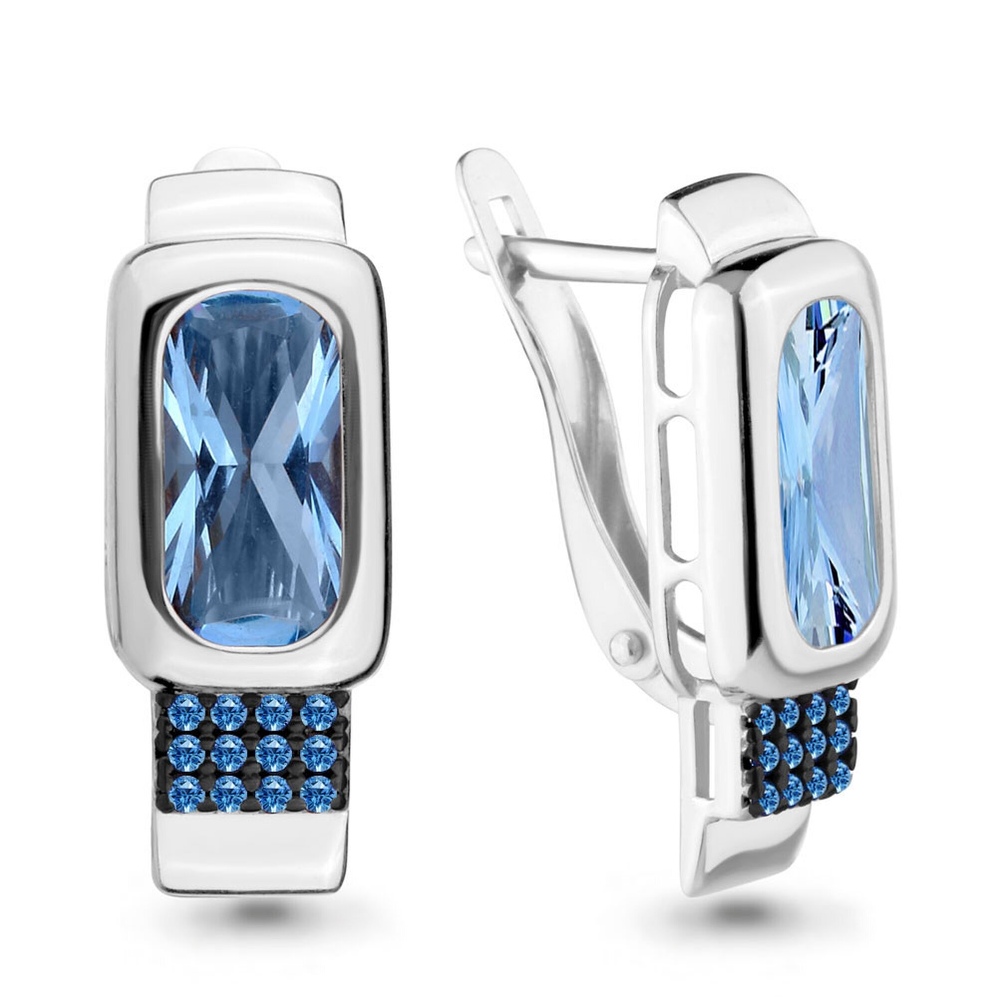 Серьги, серебро, 925 проба, родирование, топаз, сапфир синтетический