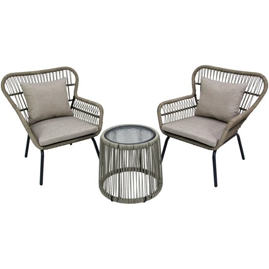 Набор мебели Garden Story Конер 1 уп.(2 стула+стол ?43см, каркас черный, ротанг серый)