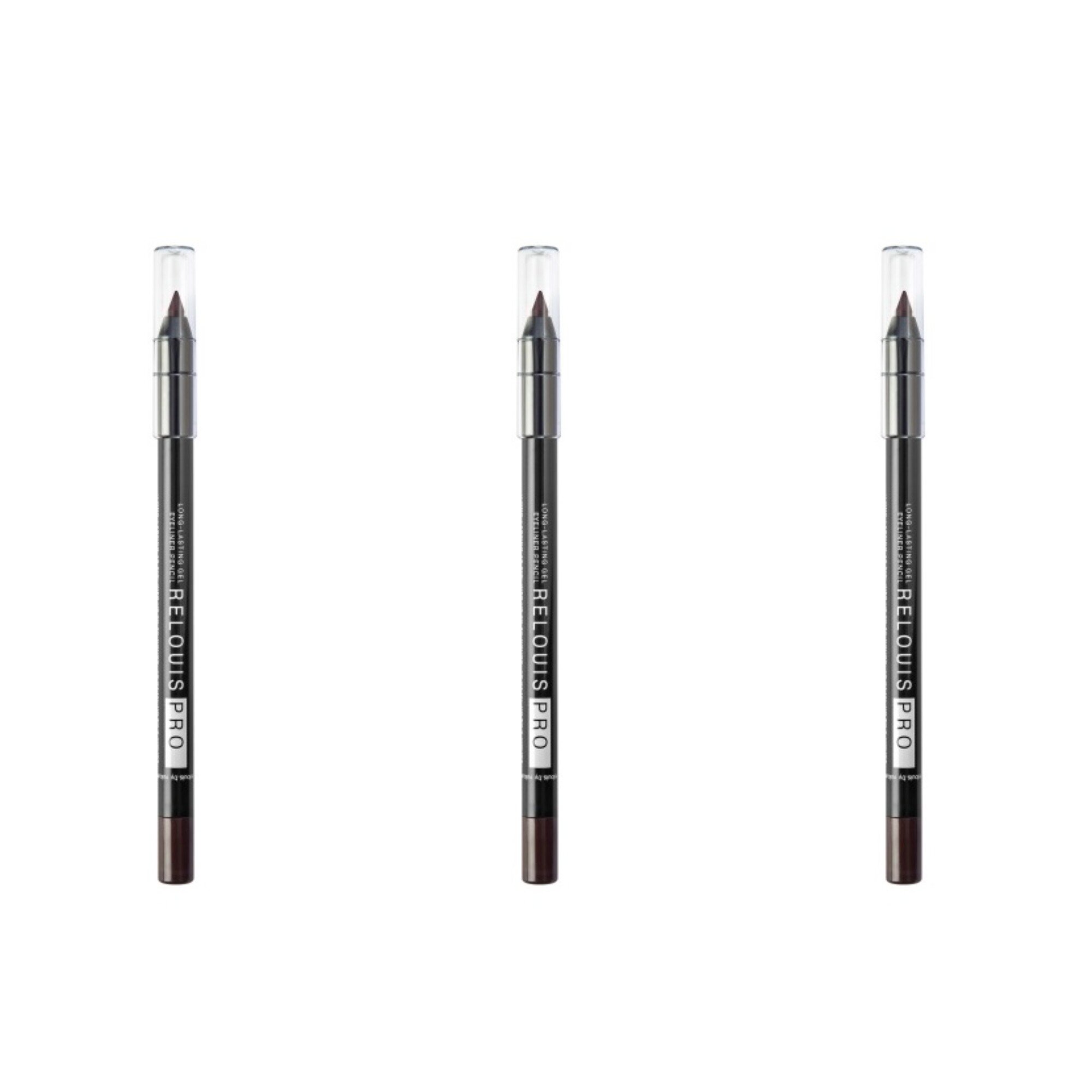 Карандаш для глаз Relouis, Стойкий, Гелевый, тон 02 Brown, 3 г, 3 шт