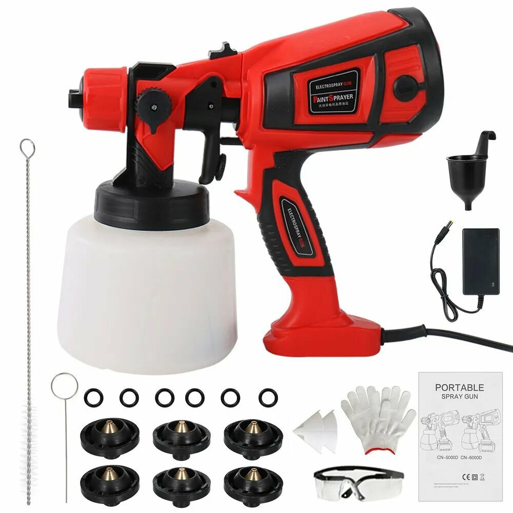 Электрический краскораспылитель, 650Вт, 6 сопел, 3 режима, 1400мл