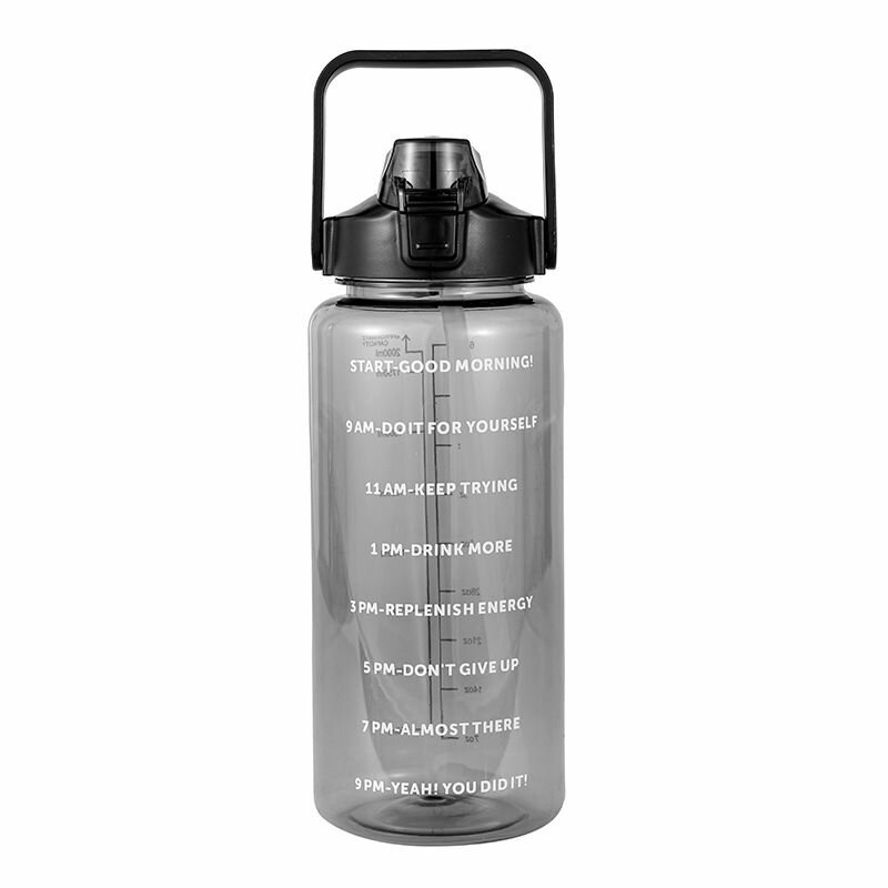 2-литровая портативная бутылка с соломинкой и временными отметками: пластиковая вместительная емкость для спорта, фитнеса и активного отдыха