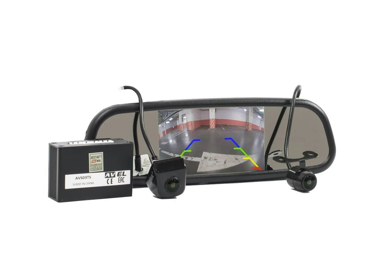 Комплект для парковки из зеркала с монитором и 2 камер с блоком переключения AVS0390BM+AVS330CPR980+168HD+AVS03TS, 4,3"