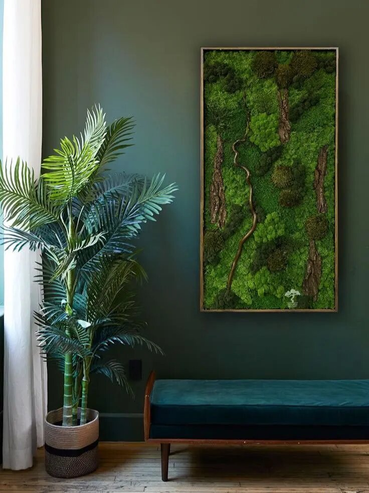 Панно/картина в раме "На опушке". Кедр, 117*60 см. Дом Мха - MossArt.