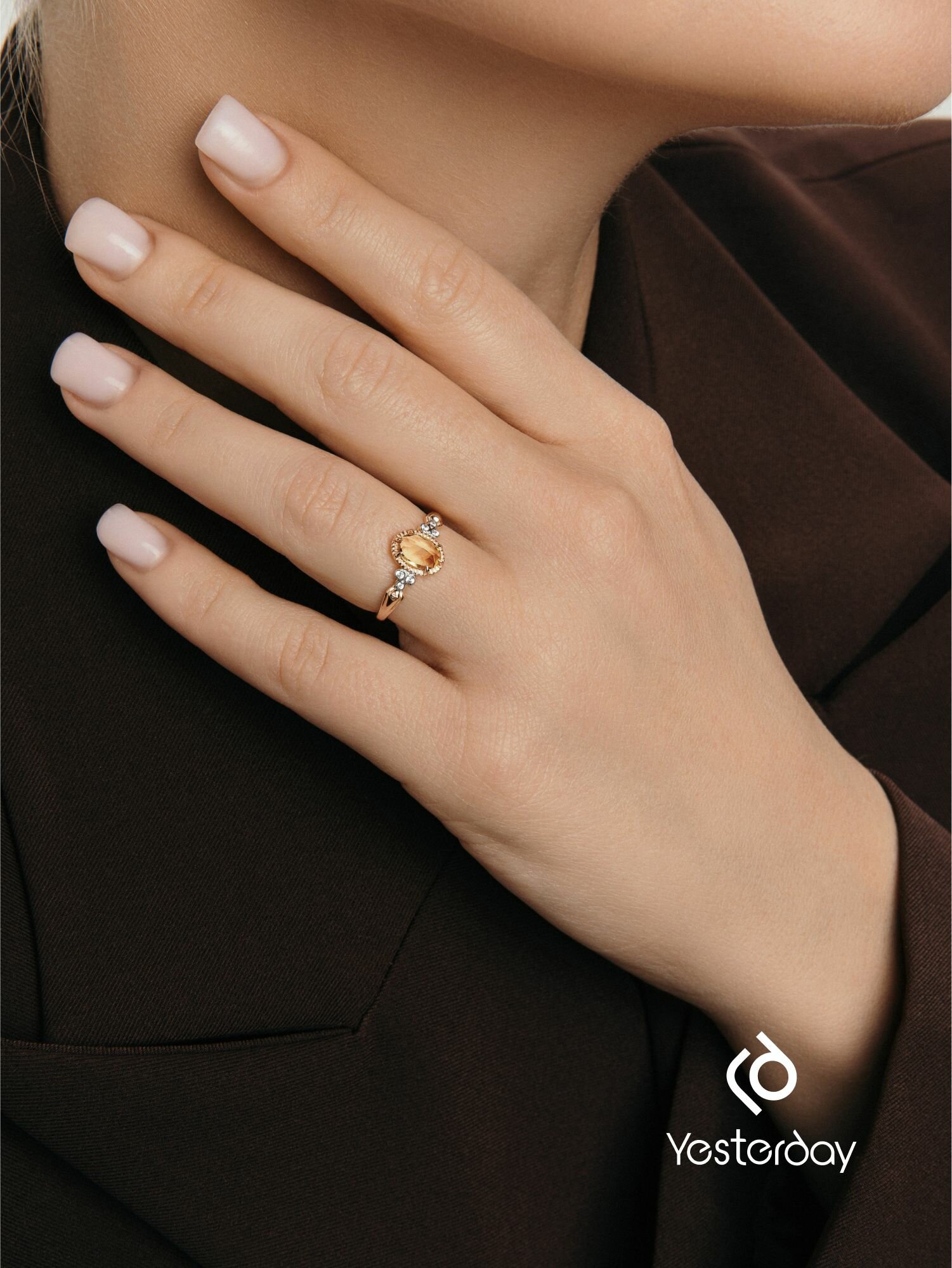 Кольцо, красное золото, 585 проба, цитрин, фианит