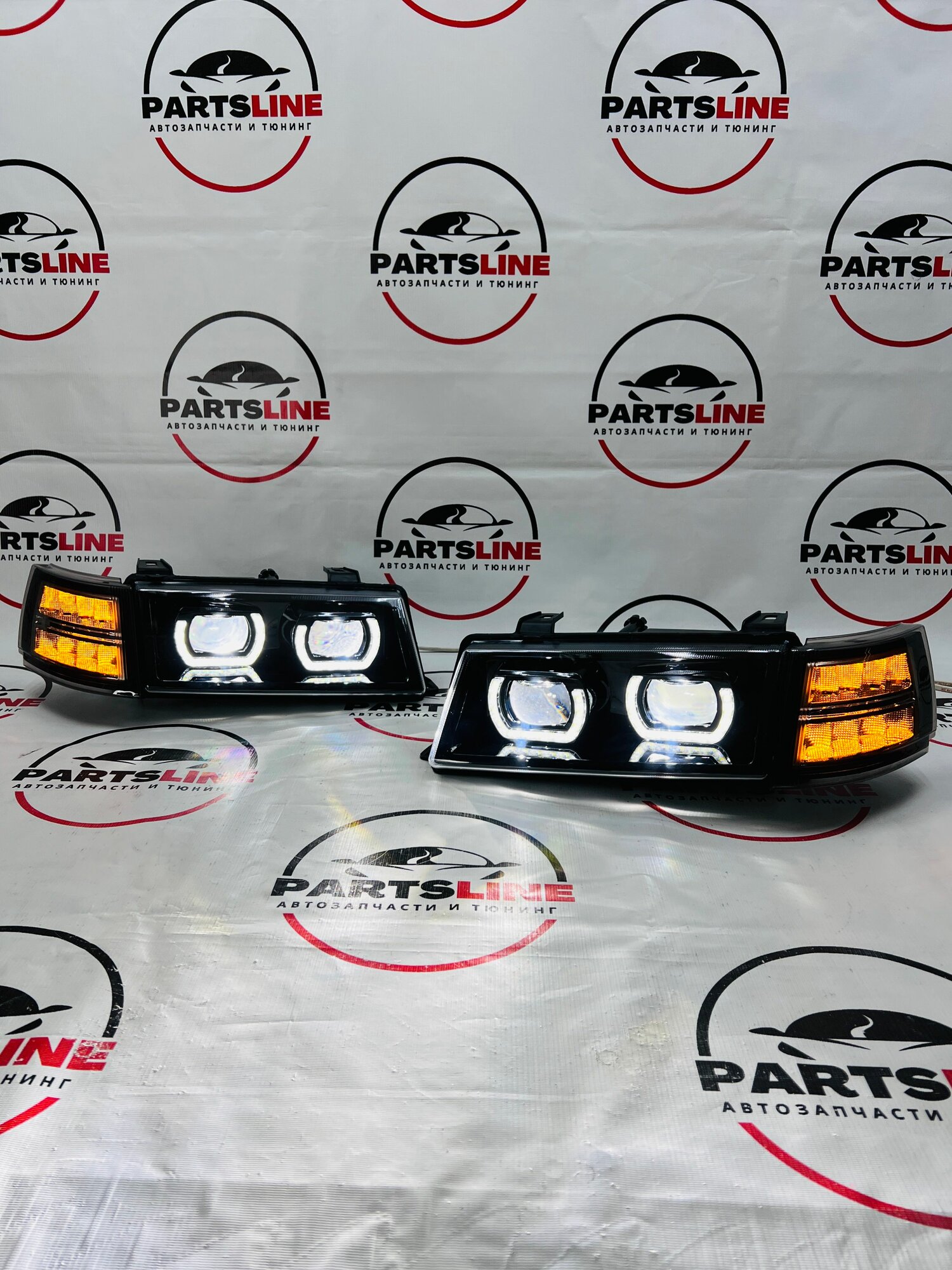 Фары передние ВАЗ 2110, 2111, 2112 Full Led bi-led черная маска в стиле BMW