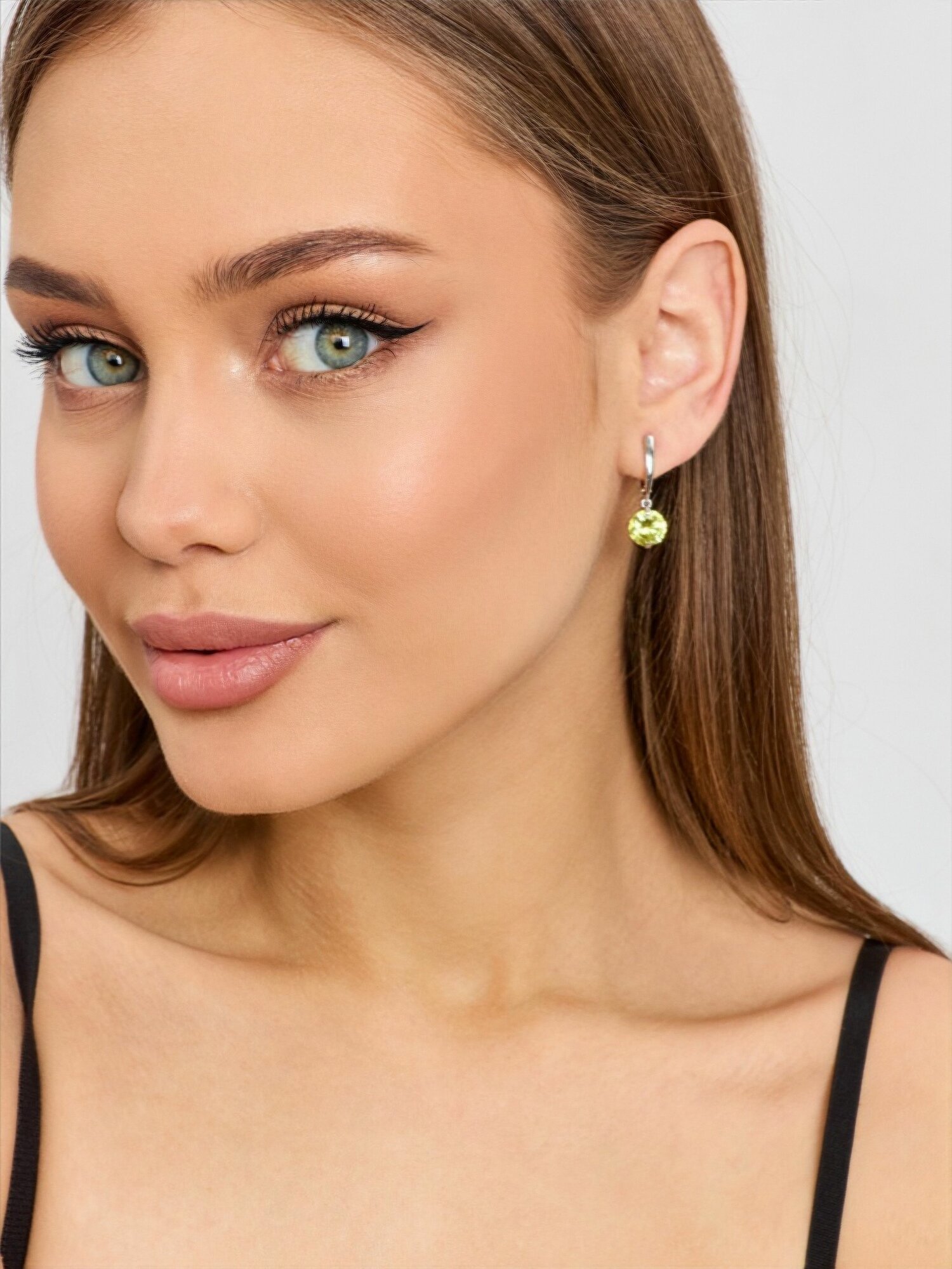 Моносерьга, серебро, 925 проба, родирование, фианит