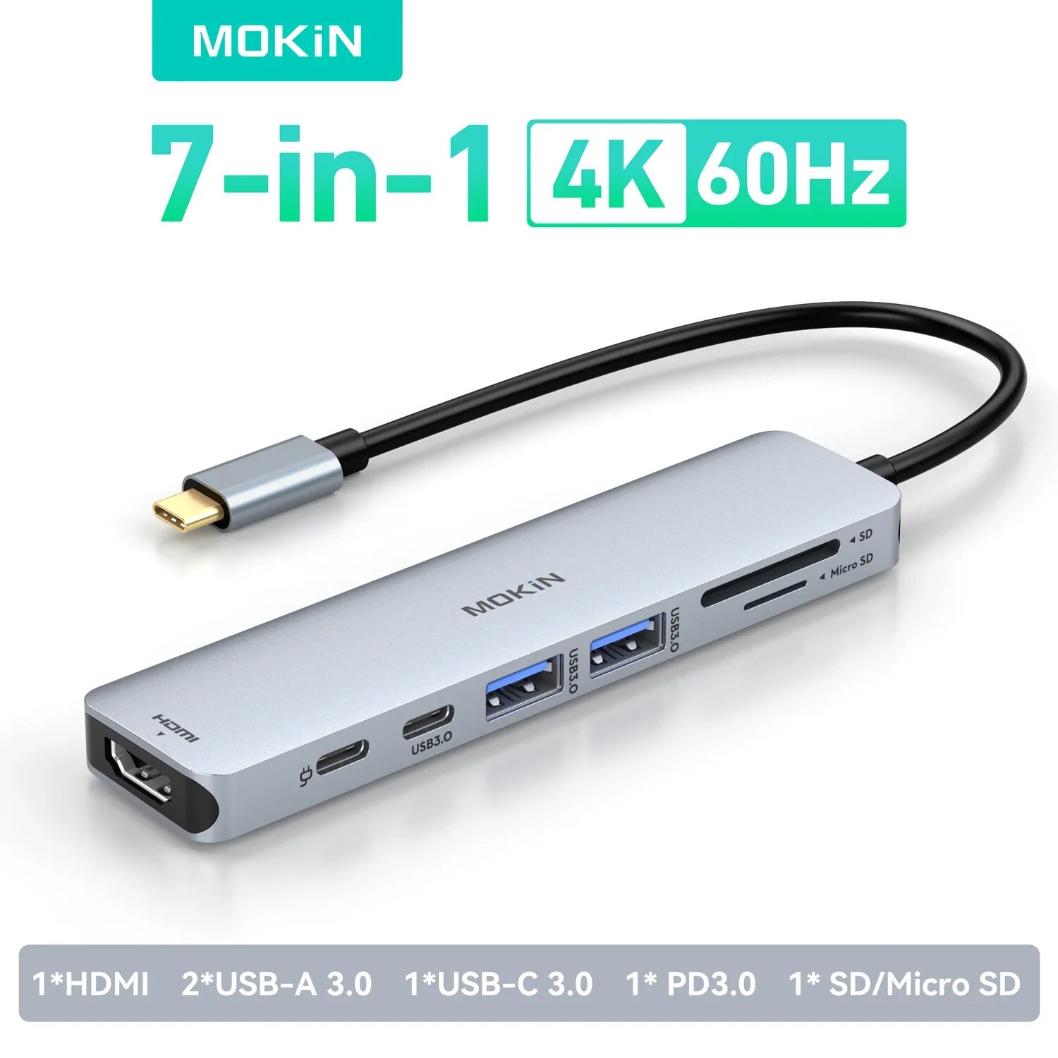MOKiN USB C HUB Type C 4K@60 Гц HDMI-концентратор, VGA 3USB 3.1 10 Гбит/с PD RJ45 SD/TF Док-станция для MacBook Air Pro Аксессуары для ноутбуков
