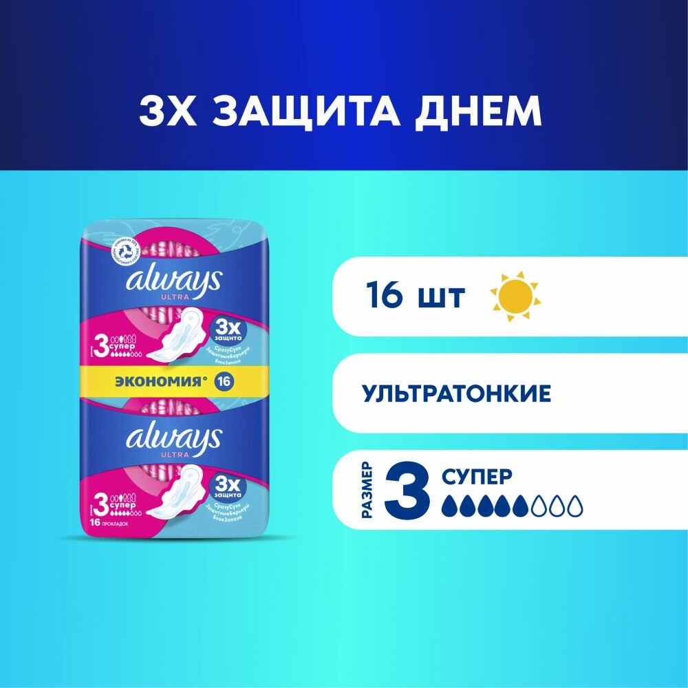 Женские гигиенические прокладки Always Ultra ароматизированные Super Duo 16 шт