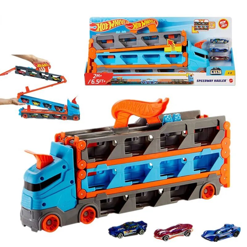 Игрушечная машинка Hot Wheels Speedaway Hauler Транспортер для ипподрома 2-в-1 для мальчиков