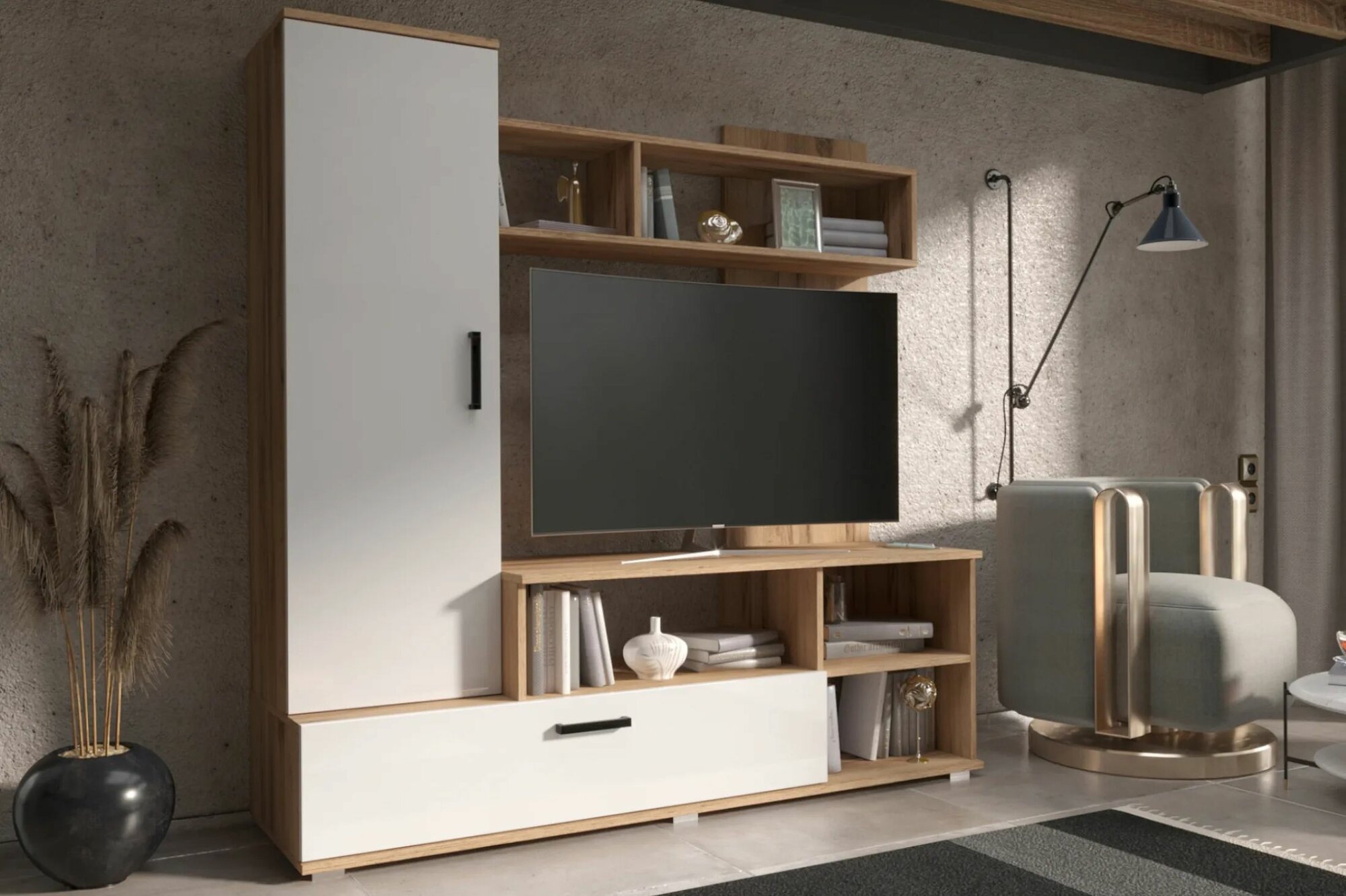 Гостиная Мини (Белый Глянец, Дуб Крафт)