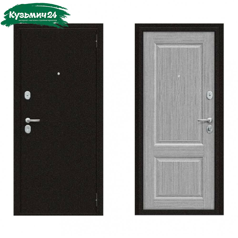 Дверь металлическая Bravo Эконом Optim 033-2716, серый клен, антик медный, 205х96 L, 1 шт.