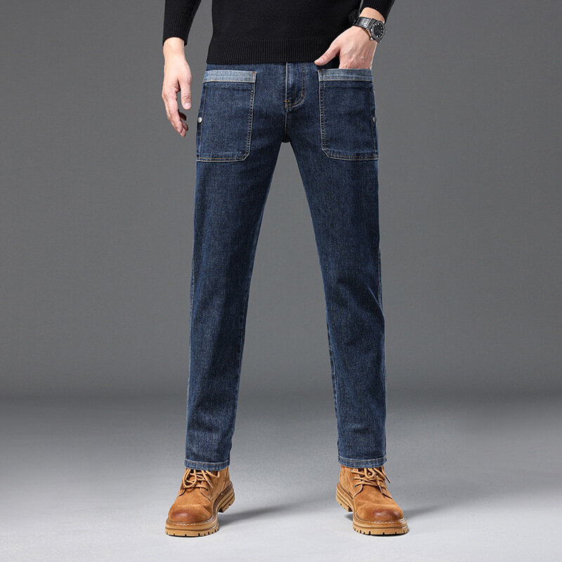 Слим тапер джинсы Rong Осенние мужские повседневные брюки новинки с большими карманами деловые прямые эластичные, Размер_31