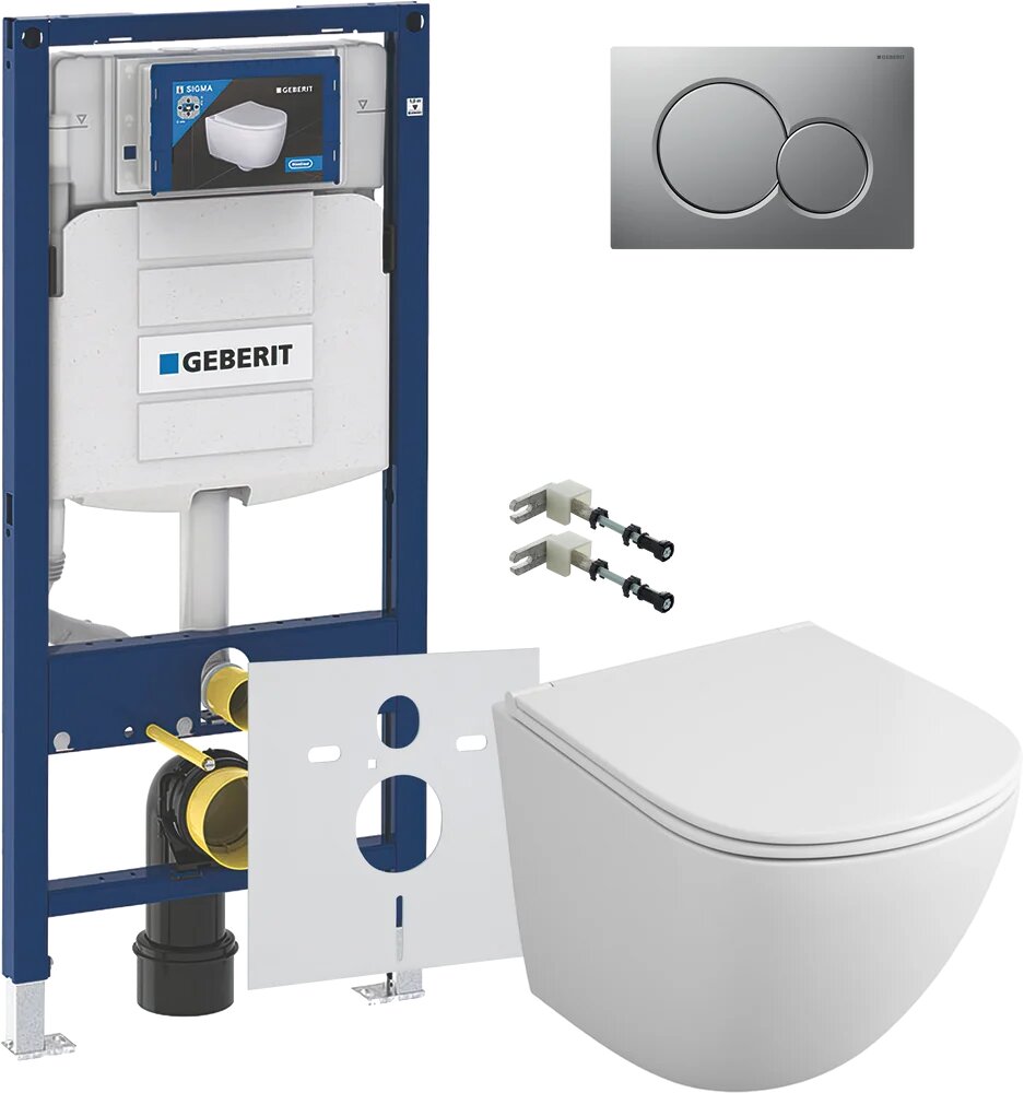 Комплект Унитаз подвесной Owl 1975 Vind TOWLT190302 безободковый / Крепления Geberit Duofix к стене / Шумоизоляция, Инсталляция UP 320 111.300.00.5, Кнопка Sigma лакированная, матовый хром