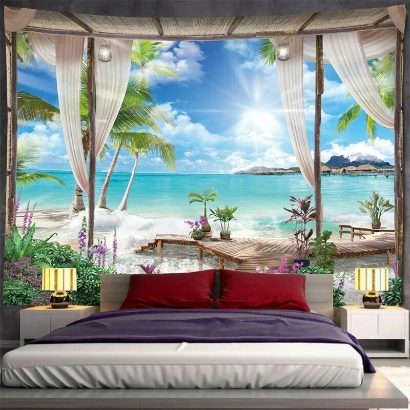 Гобелен "Печать пейзажа на дереве", 300х180 см, 300X180CM