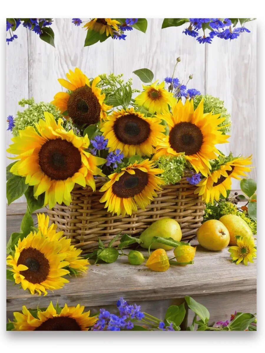 Картина по номерам 40x50 "Подсолнухи в корзине"