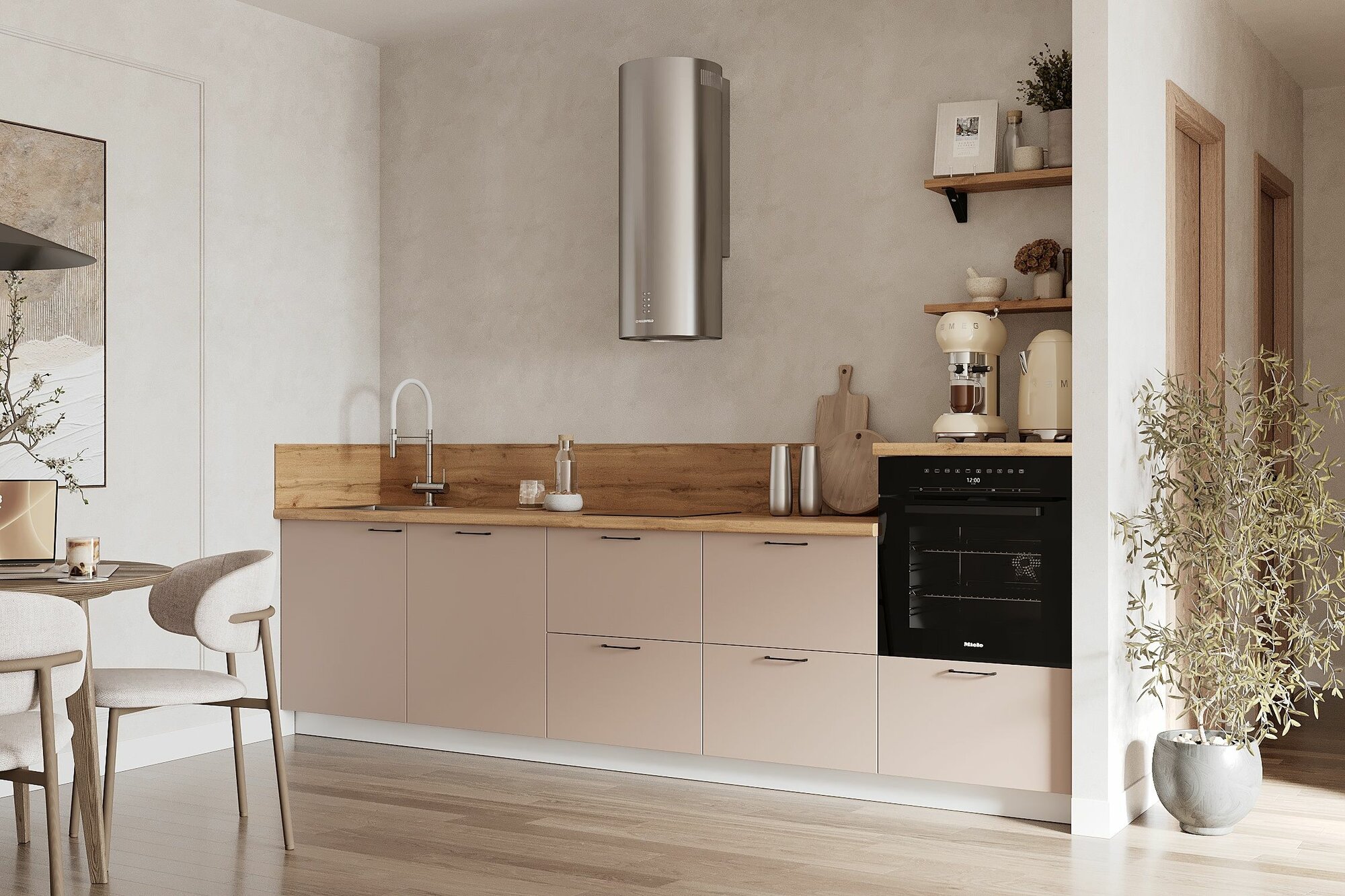 ARNIKA Кухонный гарнитур со столешницей "Дакия" 3м х 2,4м, цвет крем, фасад Эмаль