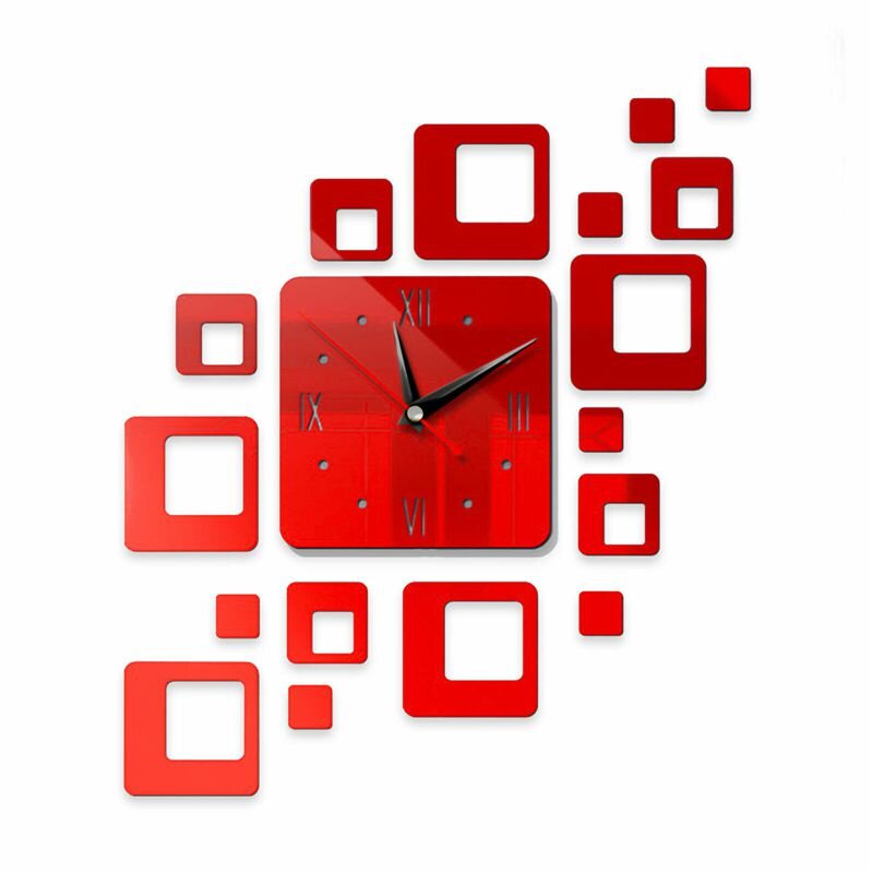 Premium large 3d diy wall clock with mirror finish and adjustable diameter for wall decoration red