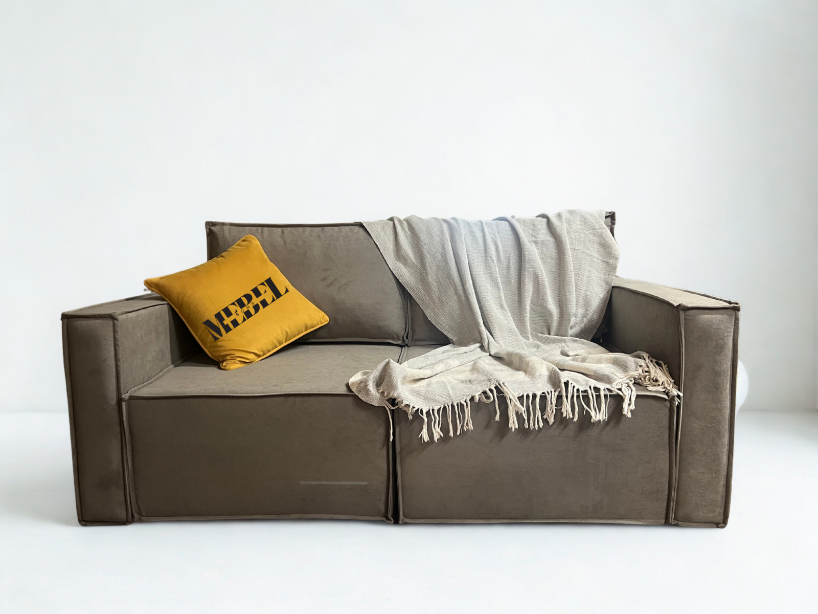 Диван прямой мини с независимым пружинным блоком раскладной 180 см цвет бежевый