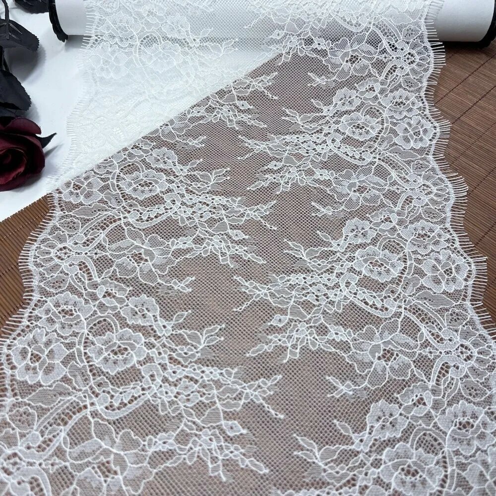 Кружево шантильи, 2,8м x 25,5см, кружевная ткань для платьев, юбка, нижнего белья, шитья и рукоделия B02Hb-2.8m