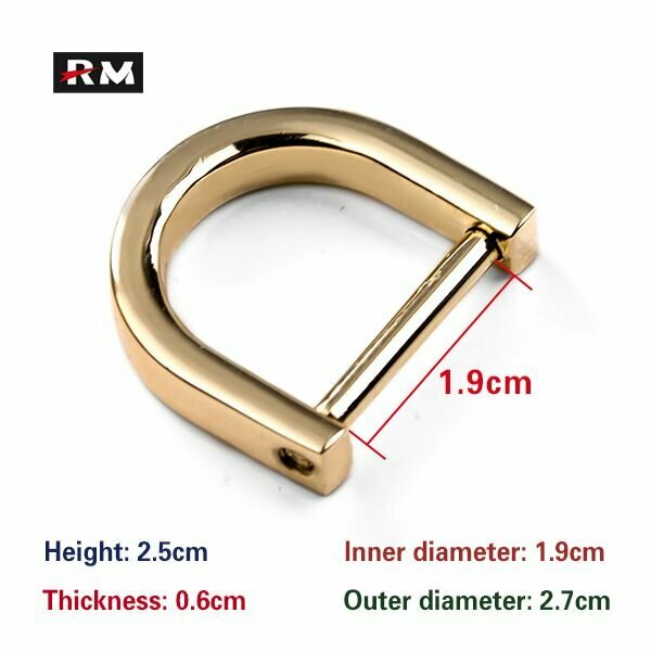 Карабин кольцо для сумок, Ремень сумки через плечо D-образная пряжка-подкова, Съемный винтовой стержень без пришивания, Внутренний диаметр 1,9 см, золотой, 2 шт