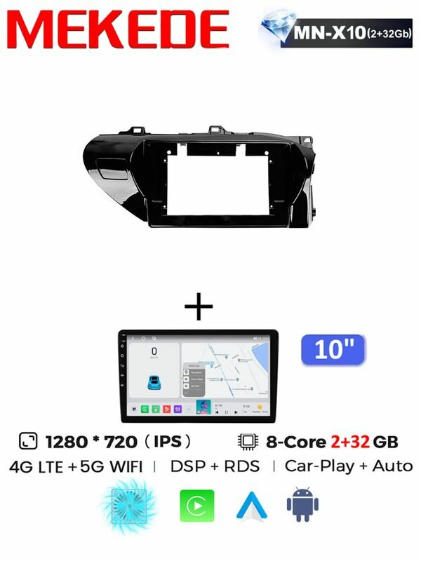 Магнитола 10.2" Mekede MN X10 Pro 2/32 Gb Toyota Hilux Pick Up AN120 2015-2020 carplay