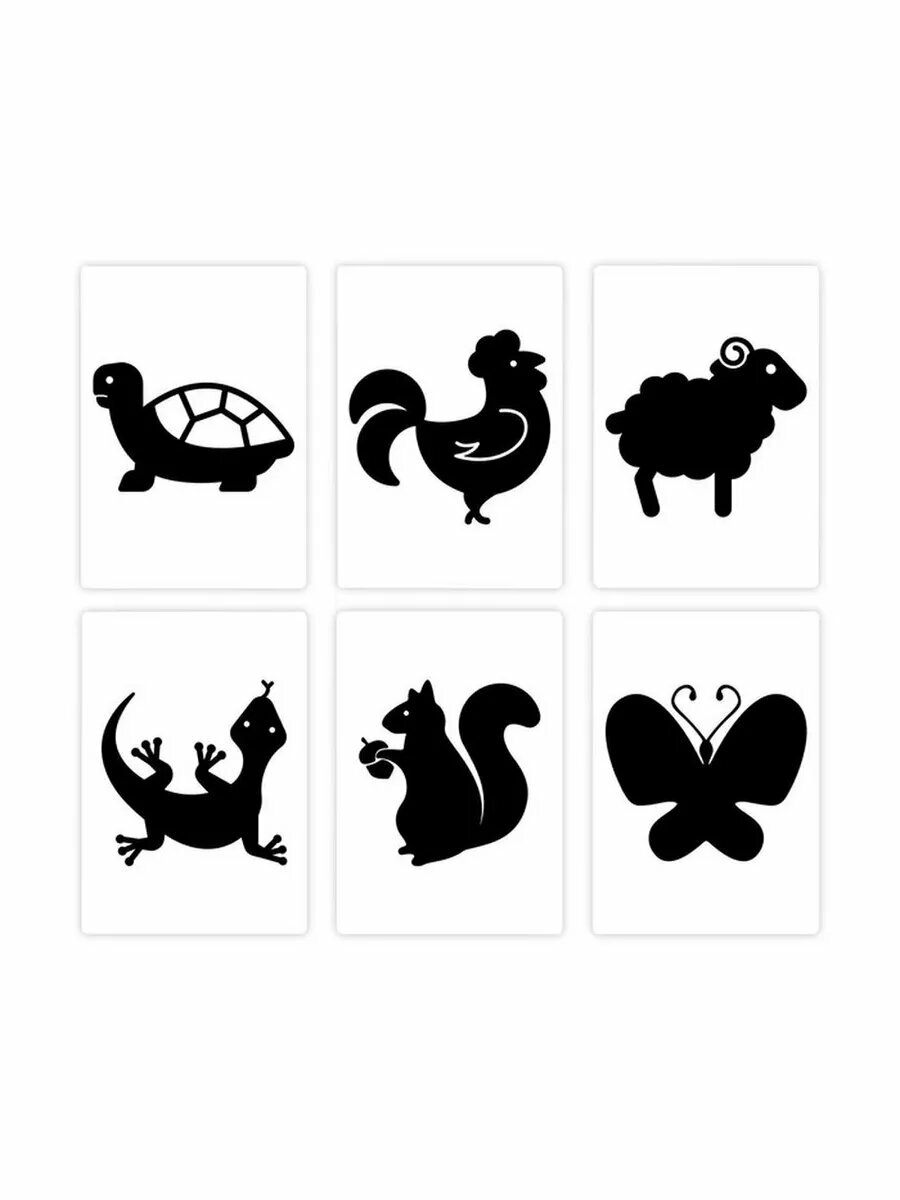 Черно-белые карточки для малышей «Животные»