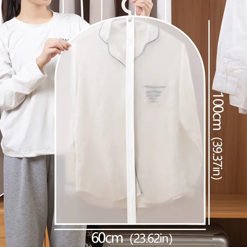 1 шт, пылезащитный чехол для одежды, прозрачный утолщенный моющийся мешок для пыли PEVA, водонепроницаемый чехол для пальто, костюма, подвесной карман, органайзер для одежды