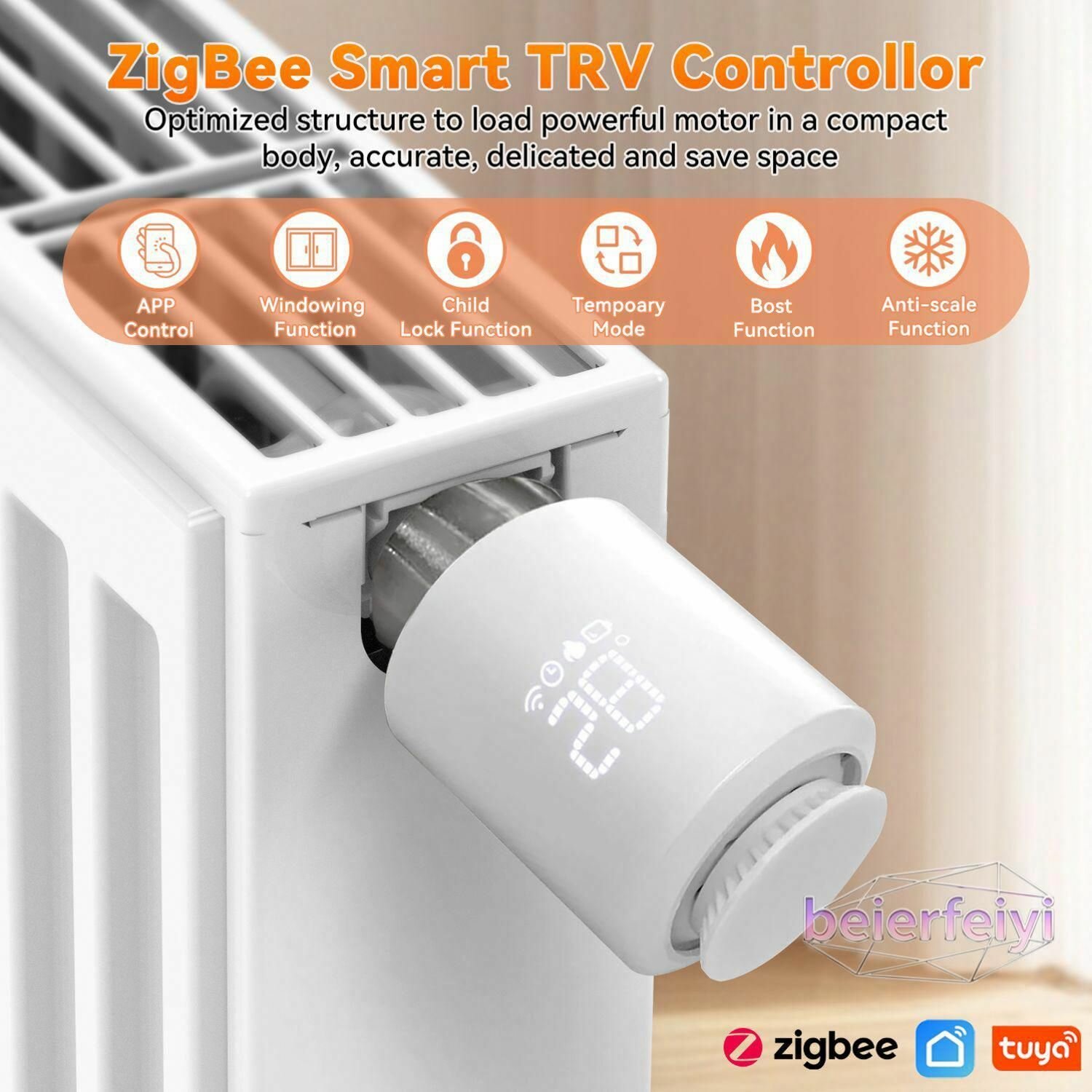 Электронный радиаторный термостат zigbee white Tuya