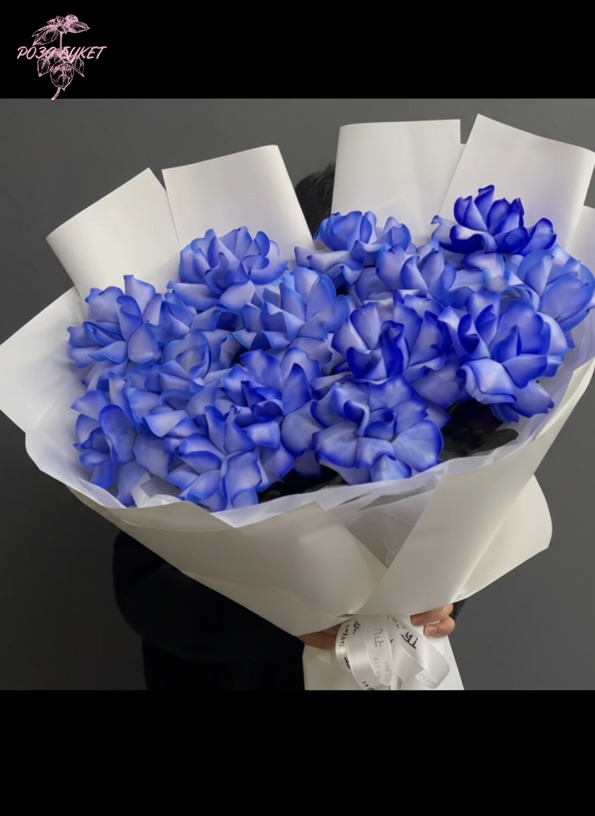 Букет цветов, букет из 11 голубых французских роз, долгих букет, премиум цветы, премиум букет, красивые цветы