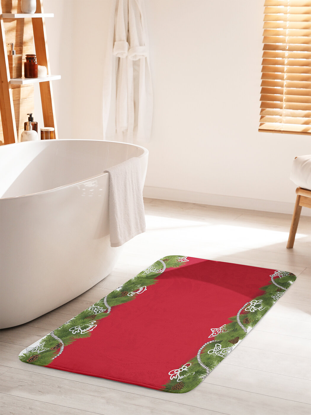 Коврик для ванной комнаты и туалета противоскользящий "Елочная гирлянда" 60х100 см, JoyArty, серия Новый год